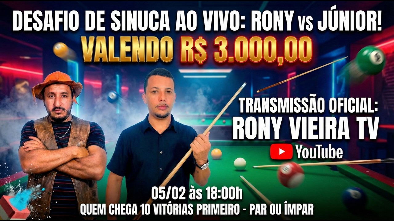 RONY VIEIRA X JÚNIOR MOREIRA | DESAFIO DE SINUCA VALENDO 3 MIL - YouTube