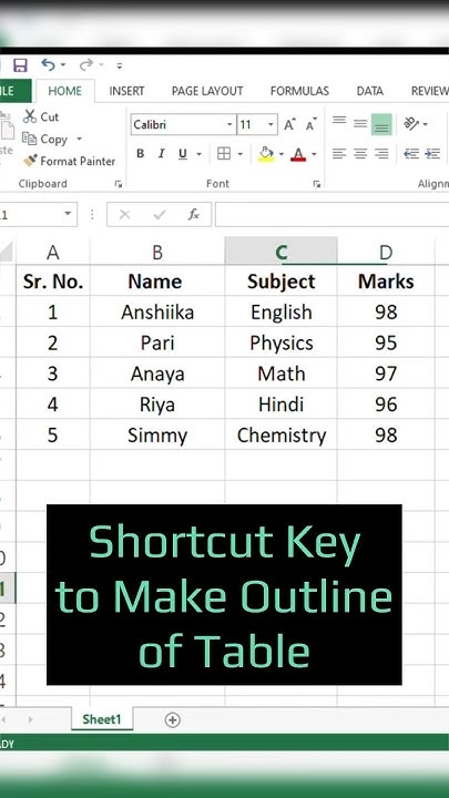 Shortcut Key to Outline A Table in Excel || Easy Trick 👍|| #excel # ...