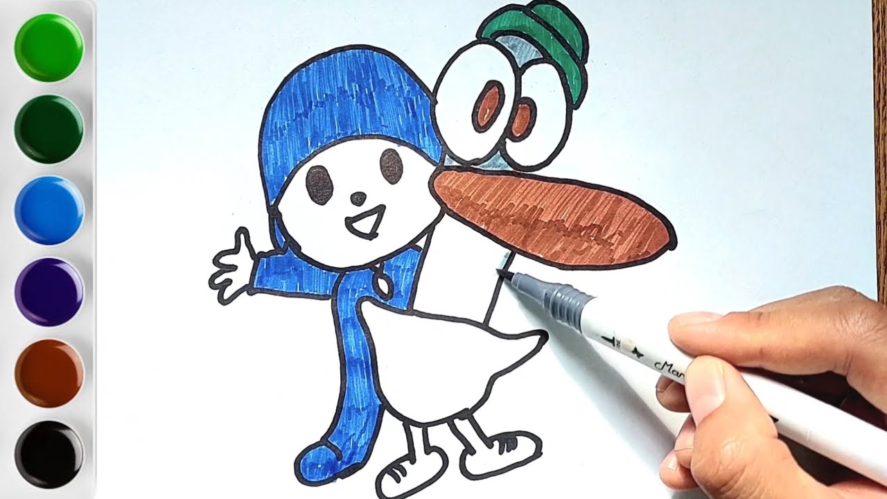 How to draw a Pokoyo and Pato. Let's draw and color Pocoyo and his ...
