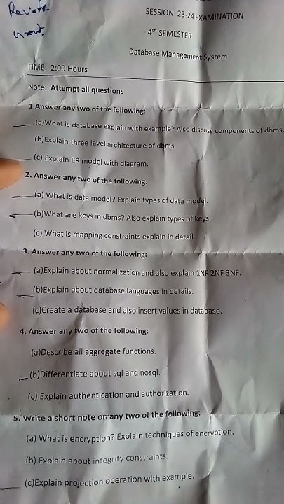 (DBMS) Data base management system important questions 4th semester #polytechnic #btech - YouTube