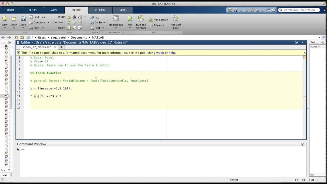 MATLAB Video 17: fzero function - YouTube