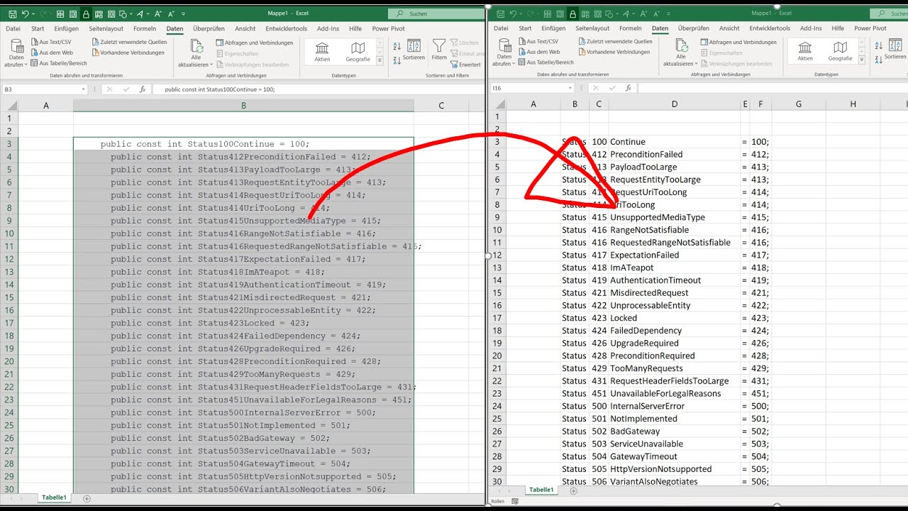 Excel Text in Spalten aufteilen nach Leerzeichen Tab oder Feste Breite ...