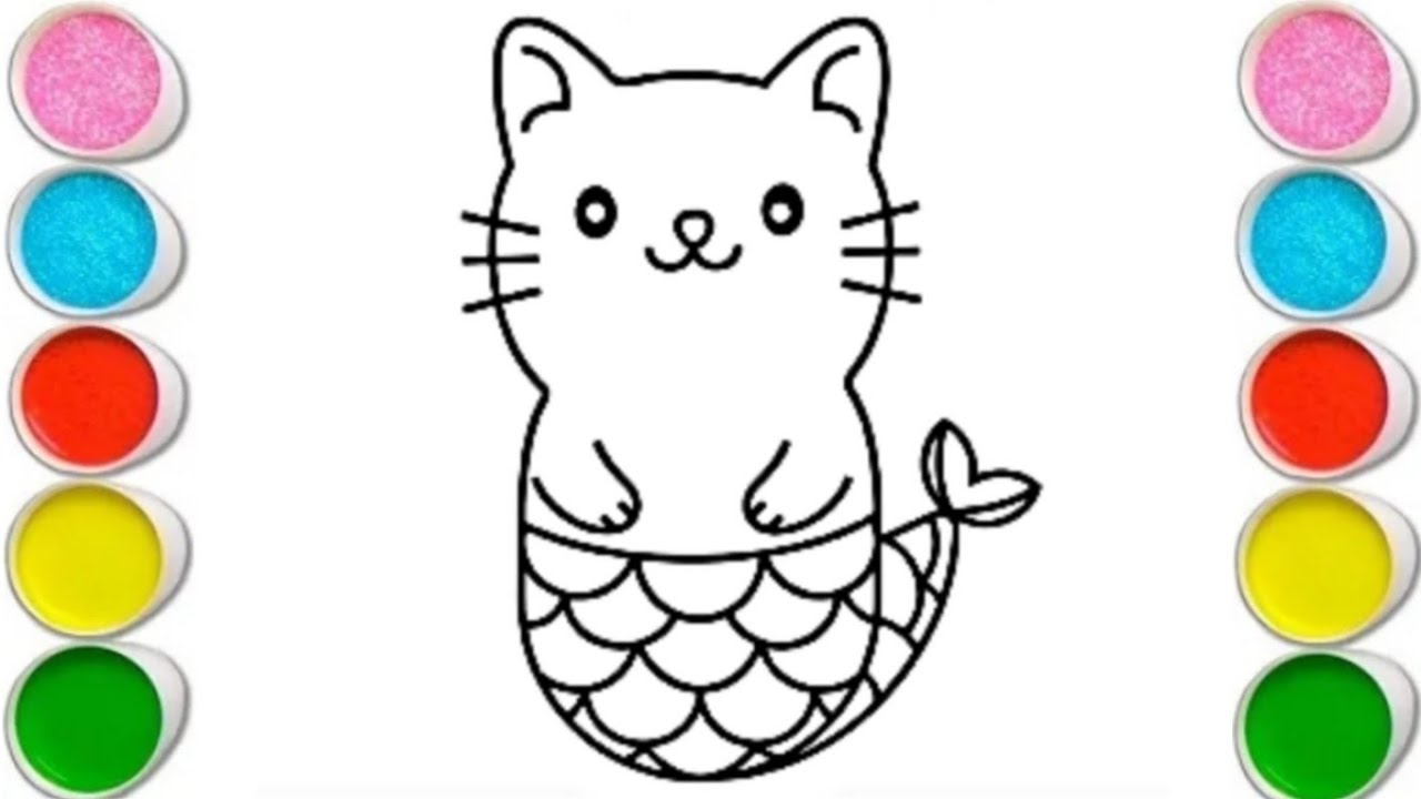 Cat Mermaid Drawing, Painting & Coloring For Kids and Toddlers Kids Art ...
