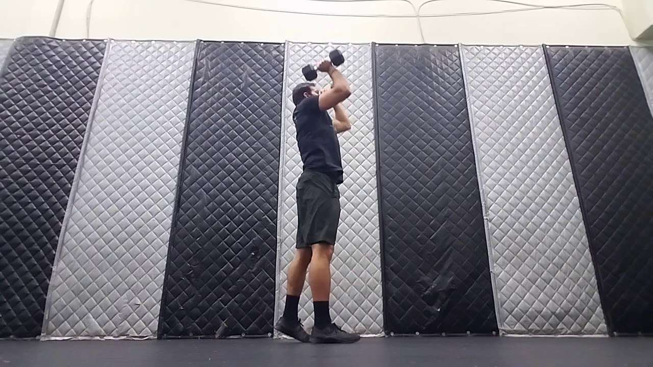 Staggered stance db push press - YouTube