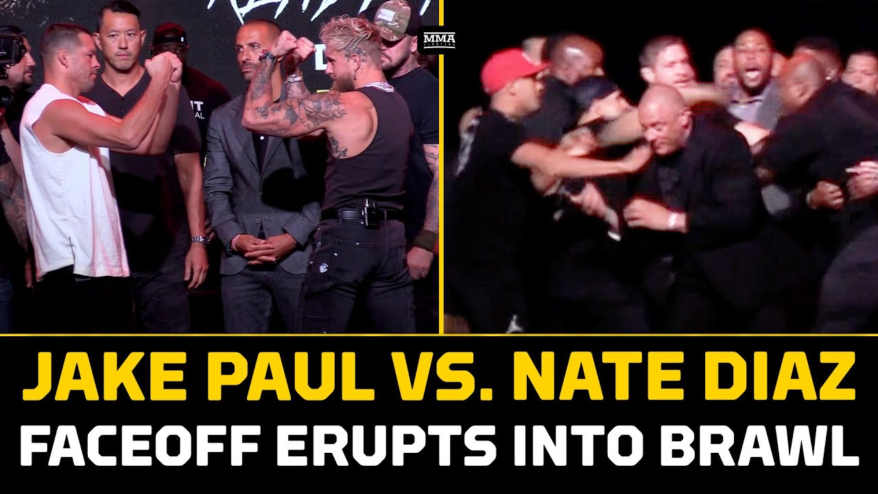 Jake Paul vs. Nate Diaz Faceoff Erupts Into Security Guard Brawl | MMA Fighting - YouTube