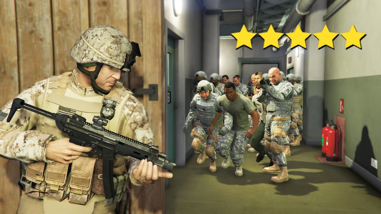 GTA 5 Army Michael vs. Military Base 5 Star Battle [Oppressor Escape ...