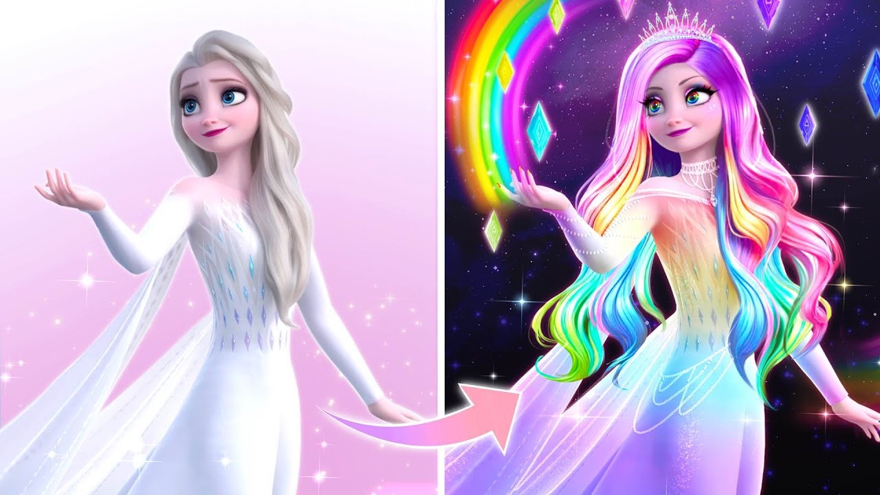 ️‍🌈 Elsa Frozen Glow Up Transformation into Rainbow Queen | Disney ...
