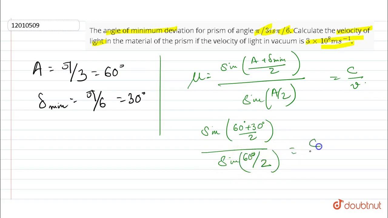 The Angle Of Minimum Deviation For Prism Of Angle `pi 3 Is Pi 6