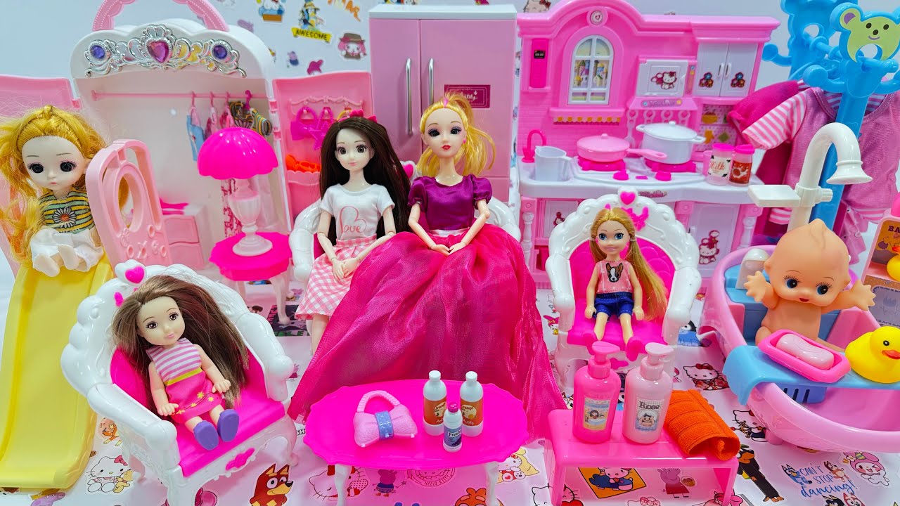 [🐰toy asmr🐰] Barbie Family PlaySet ASMR Pink Toys Satisfying with ...