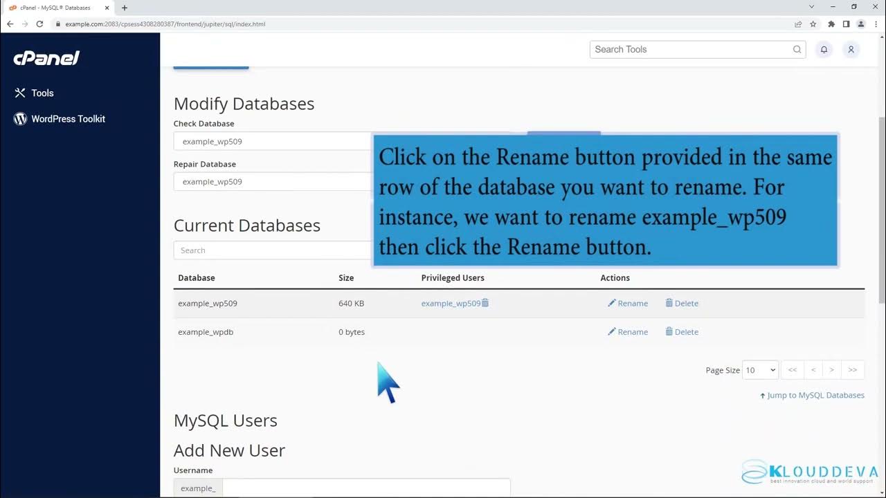How to rename a database in cPanel with KloudDeva - YouTube