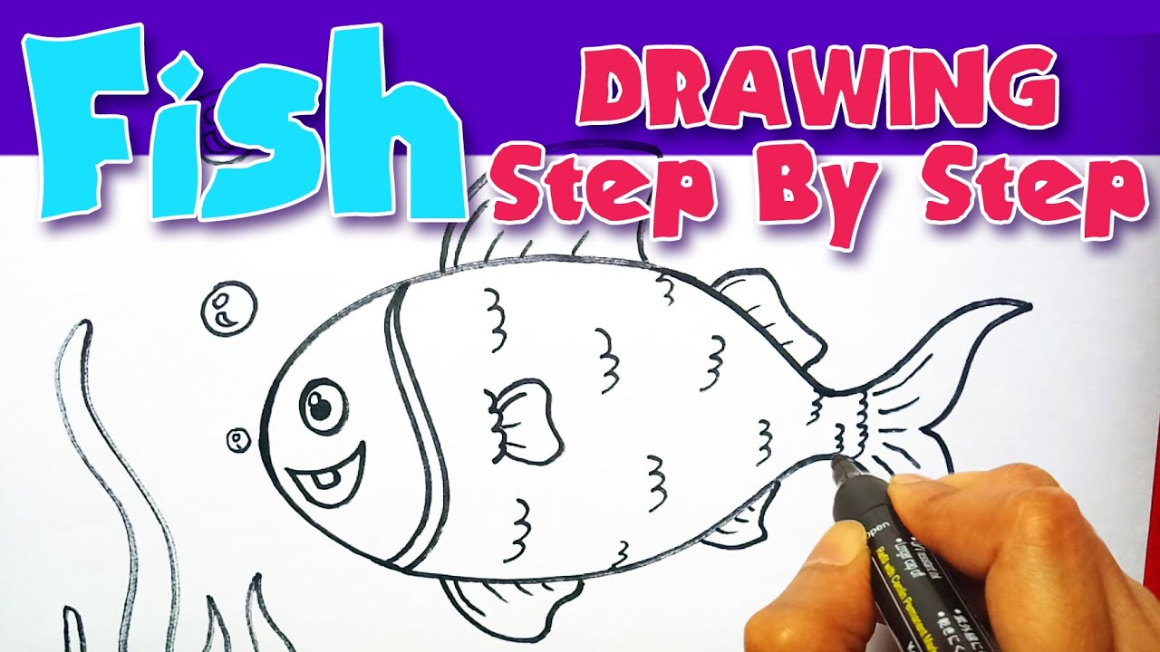 Fish Drawing | How to Draw Fish Scenery | Under Water Fish Scenery ...