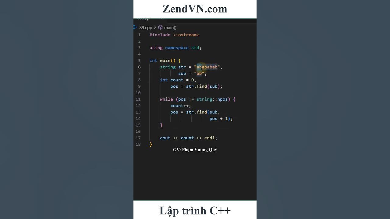 Học C++ - 89 - Đếm số lần xuất hiện chuỗi trong chuỗi #laptrinh #hoclaptrinh #cplusplus #cpp # ...