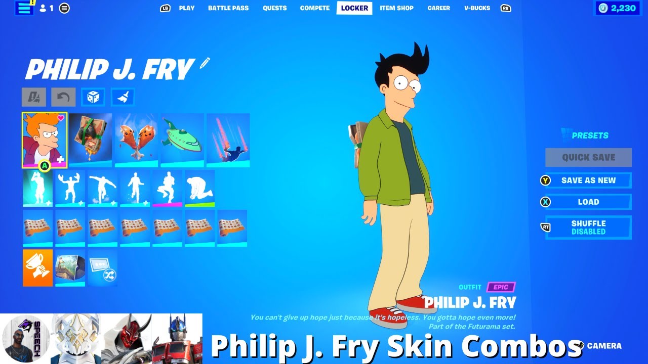 Philip J. Fry Skin Combos (Fortnite Battle Royale) - YouTube