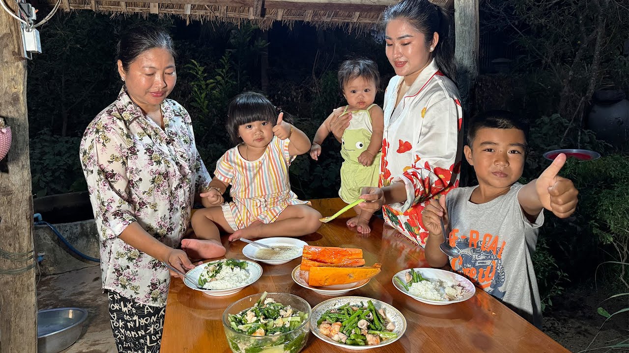 Grandma chef cooking : Ingredient from vegetable garden and cooking ...