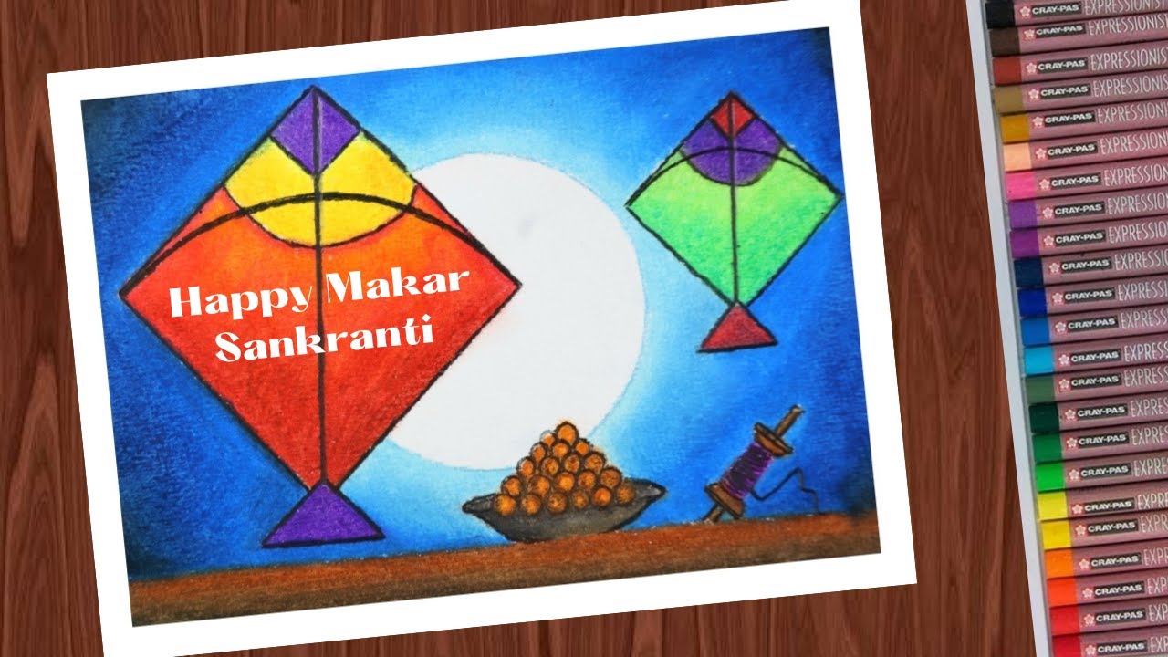 Happy Makar sankranti drawing with oil pastel - step by step / Makar ...
