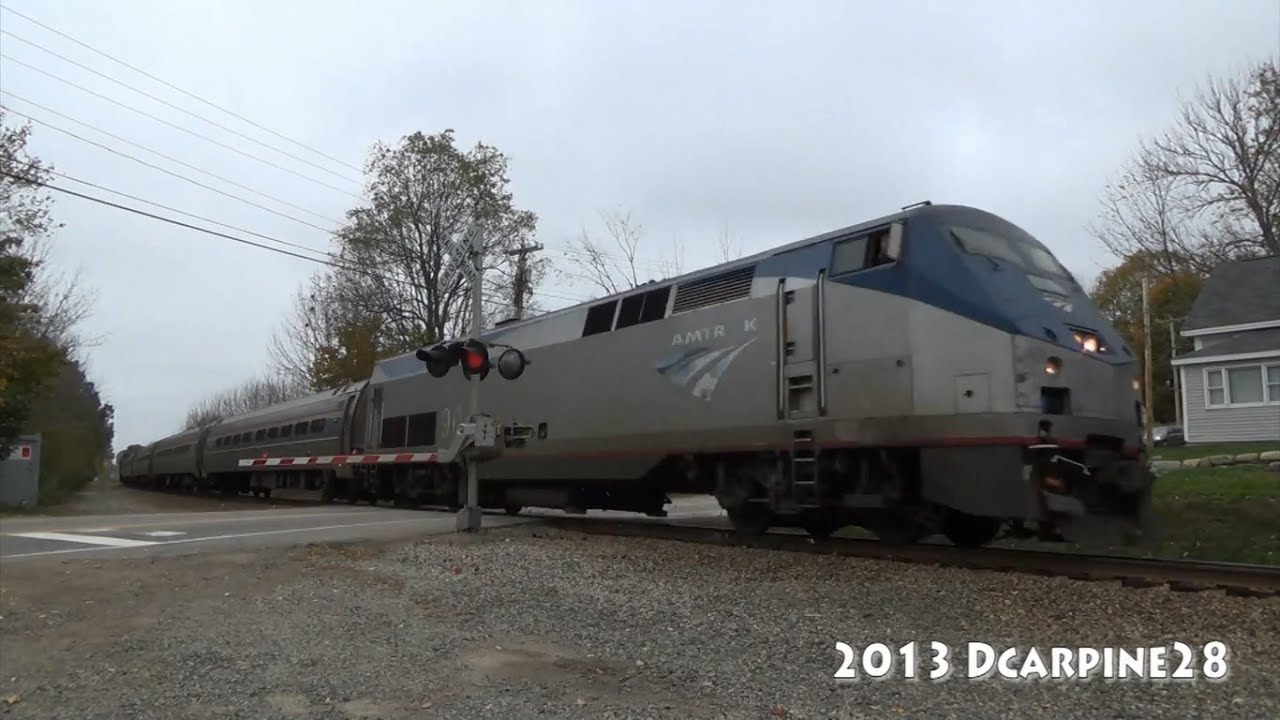 Two Amtrak Trains in South Berwick, Maine - YouTube