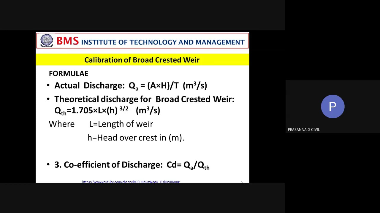 BMSIT CIVIL FM Lab Tabulation & Analysis Calibration of Broad Crested ...