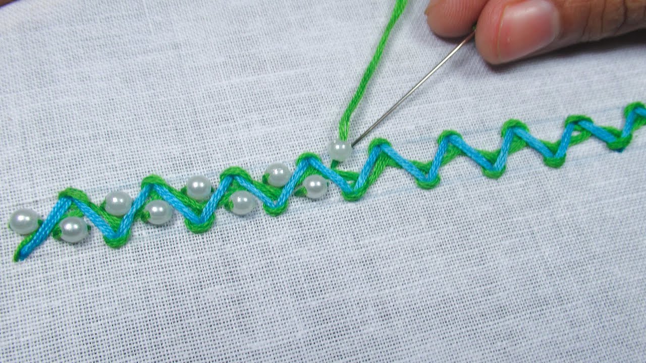 Threades Arrowhead Stitch Sewing Tutorial with Pearl , Basic hand embroidery design - YouTube