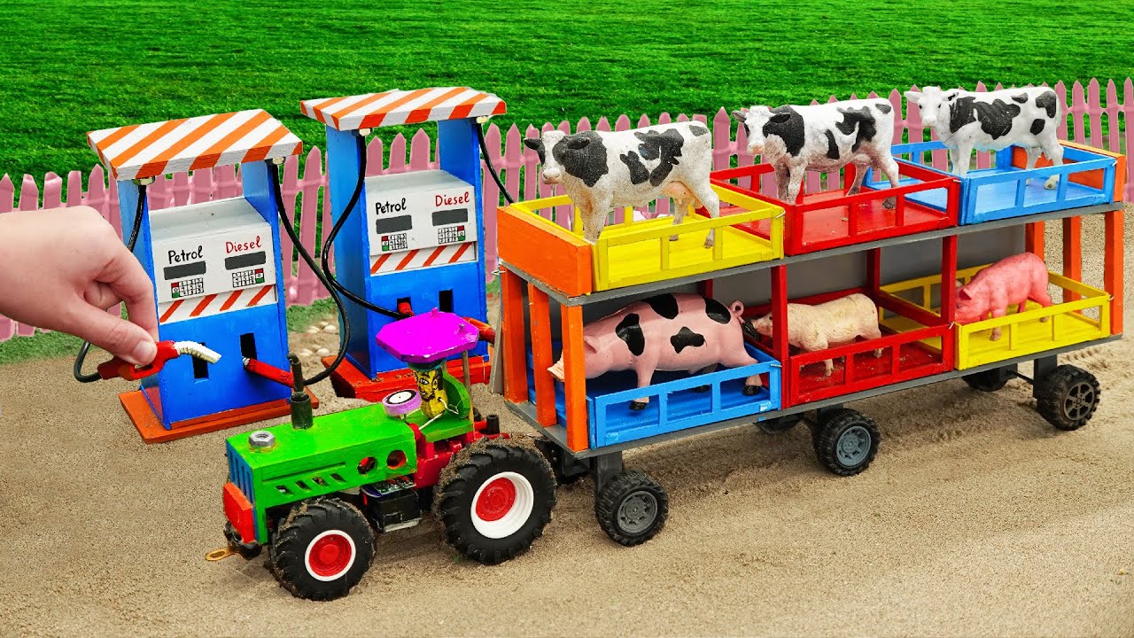 Top diy tractor making mini Double Deck Trailer transport Cow-Pig | diy ...