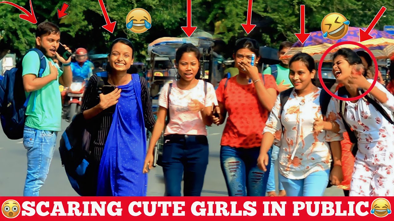 Scaring Cute Girls In Public Amazing Reaction 🤣 Scaring Prank On