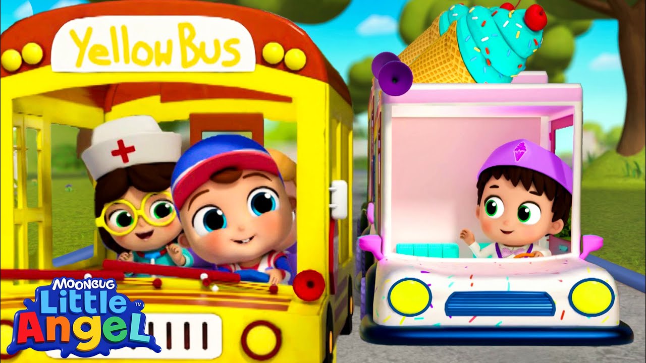 Wheels on the Yellow Bus! | Little Angel | 🚌Wheels on the BUS Songs ...