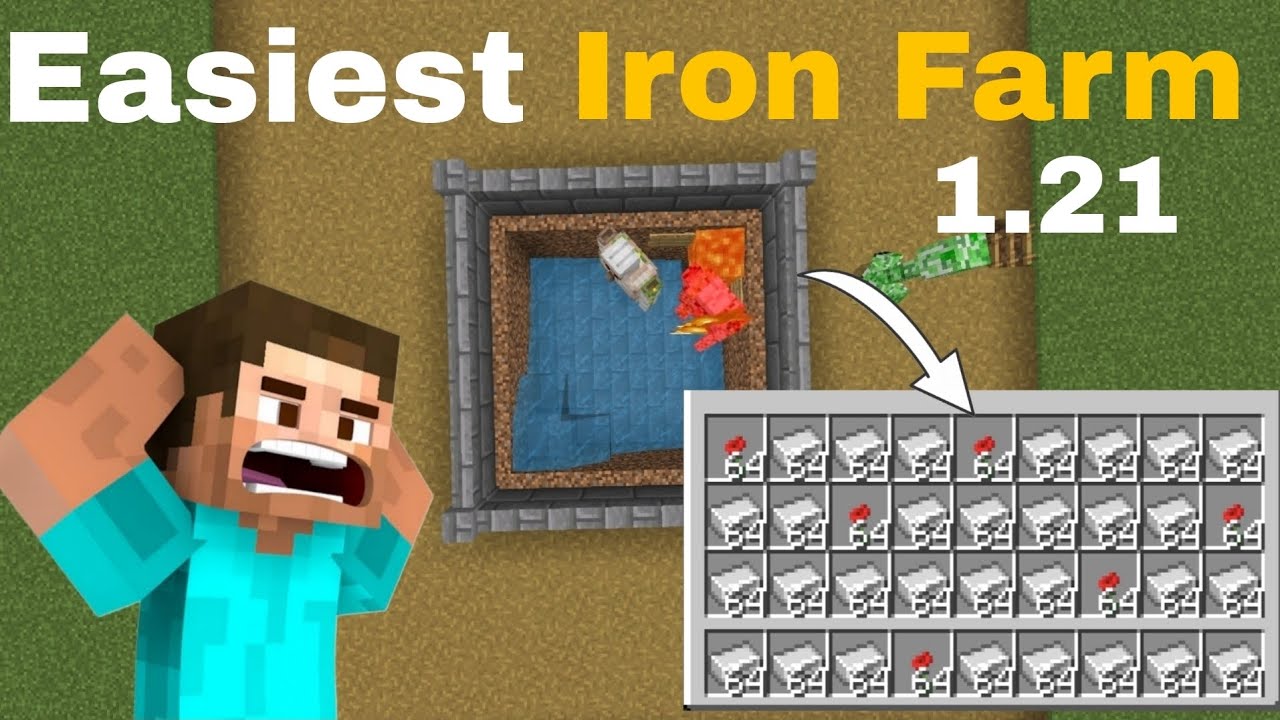 Easiest iron farm for Minecraft bedrock 1.21|| AxeMan| - YouTube