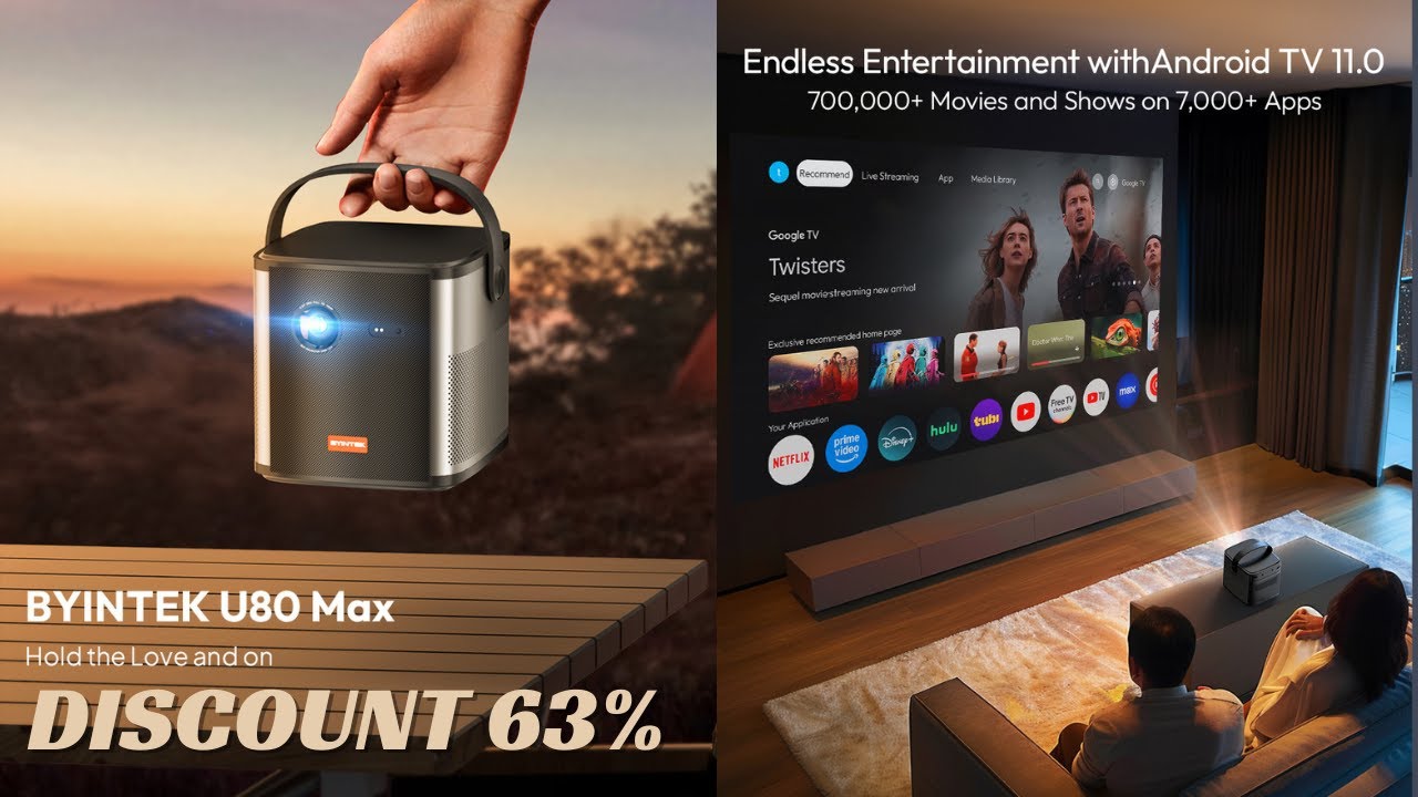 BYINTEK U80 Max Projector 3D 4K Cinema Android 11.0 WiFi Mini Portable ...