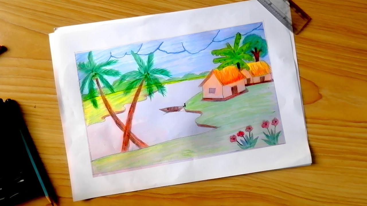 How to draw Beautiful landscape / scenery step by step. - YouTube