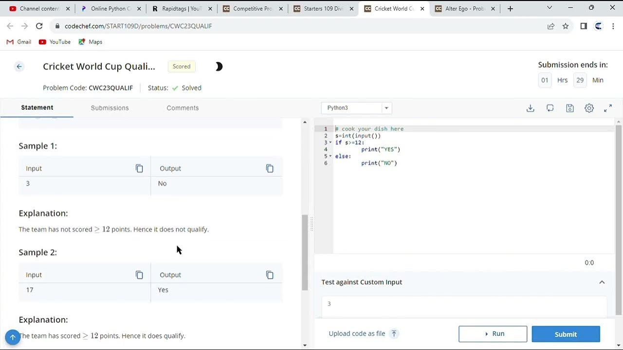 Codechef Contest 109 All Solution Starter 109 Cricket World Cup Qualifier Youtube