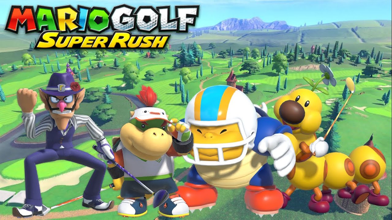 Mario Golf Super Rush - Speed Golf - Waluigi vs Bowser Jr vs Chargin ...