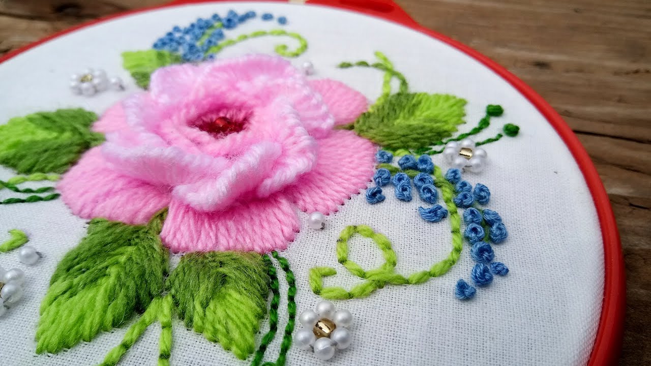 Woven Rose Hand Embroidery Process | Flower Embroidery Design - YouTube