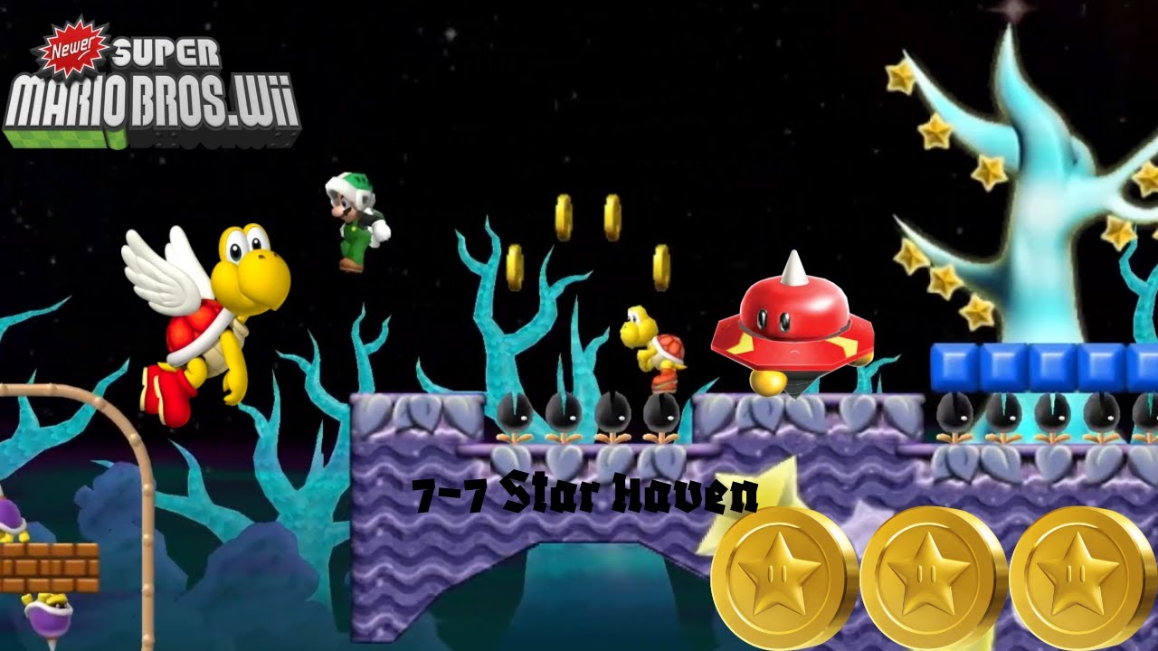 [Newer Super Mario Bros. Wii] 7-7 Star Haven All 3 Star Coins 100% ...