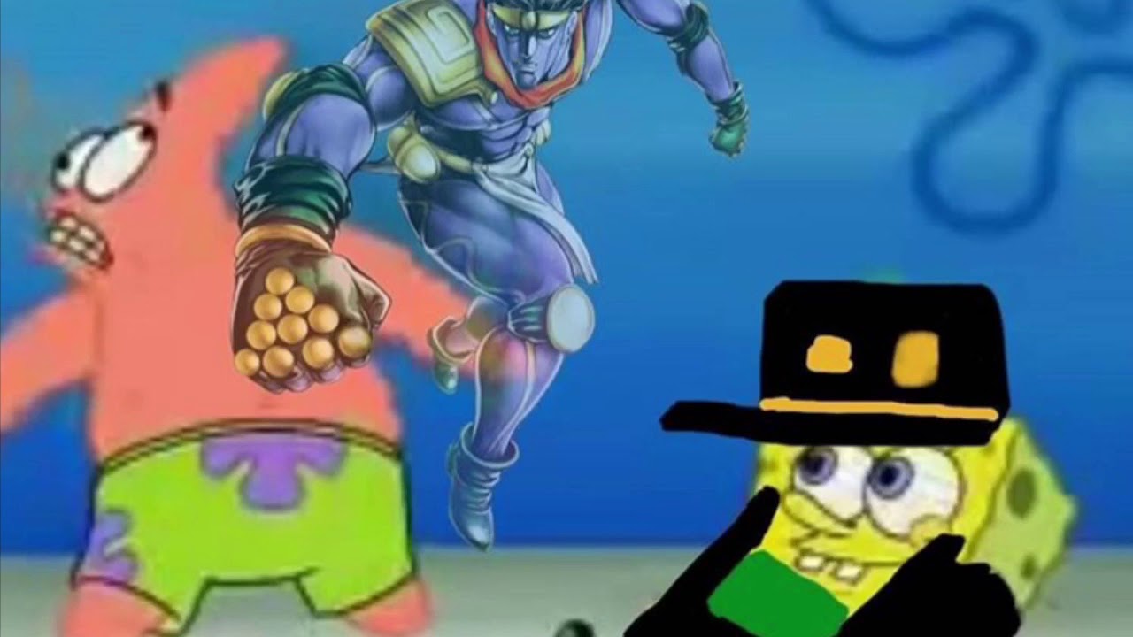 Just a picture of Spongebob punching Patrick with Star Platinum while ...