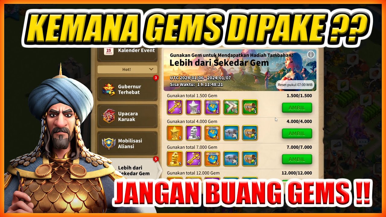 KEMANA GEMS RISE OF KINGDOMS DIHABISKAN ?? EVENT MTG ROK 6 JANUARI 2024 ...