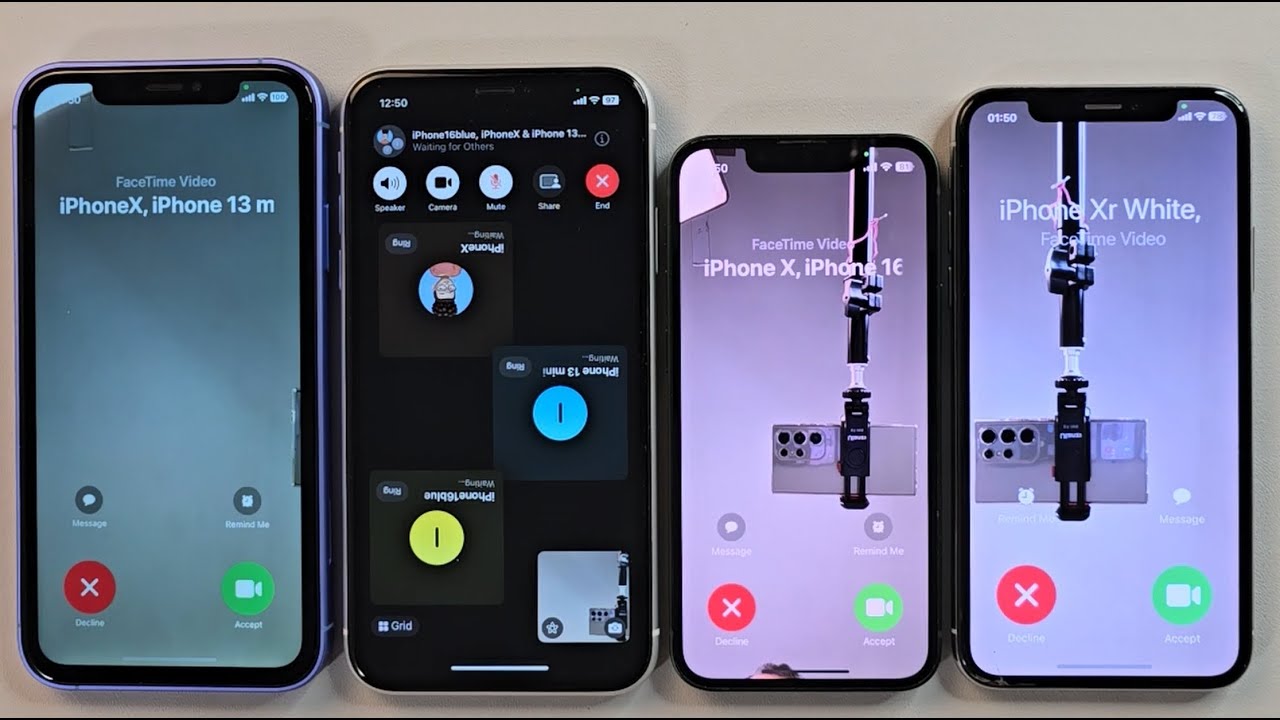 iPhone 16 iPhone XR iPhone 13 m iPhone X FaceTime Incoming call ...