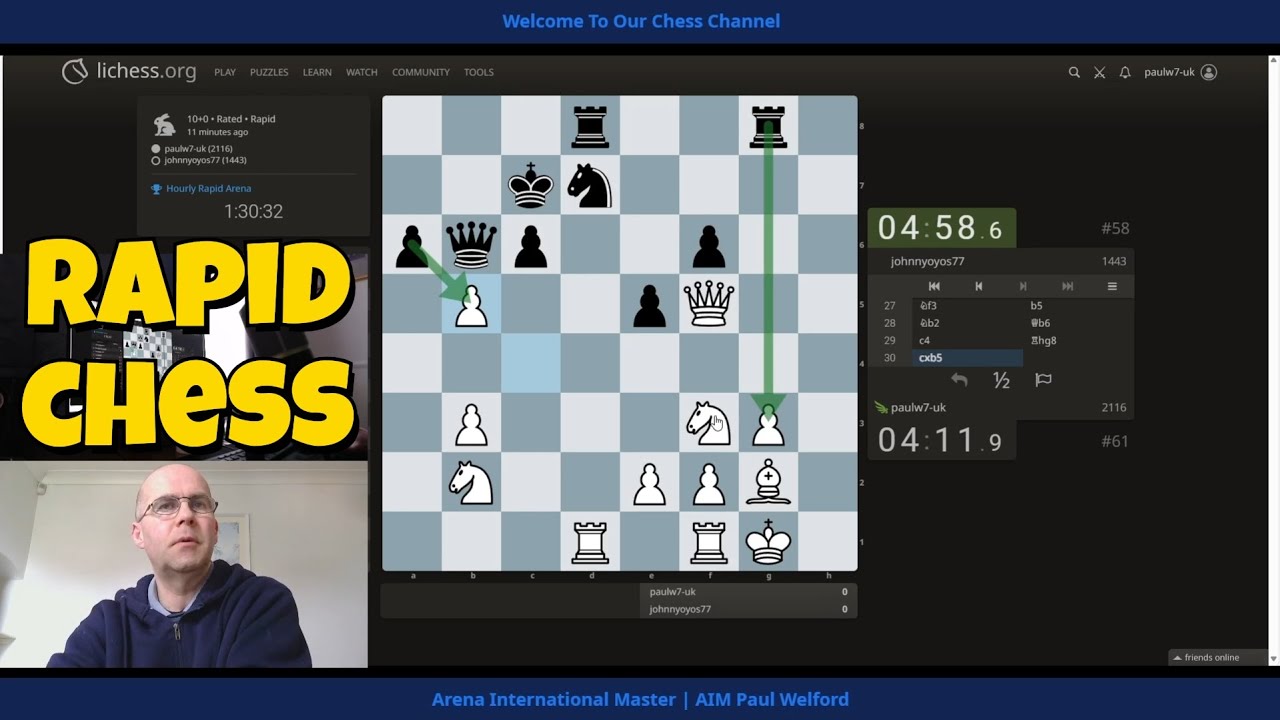 paulw7uk 2116 v 1443 johnnyoyos77 rapid chess lichess - YouTube