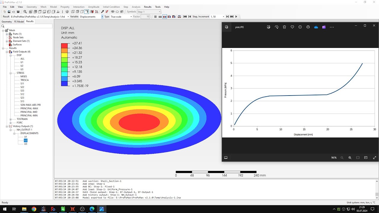 PrePoMax (CalculiX FEA) - Tutorial 44 - Snap-through buckling of a spherical shell - YouTube