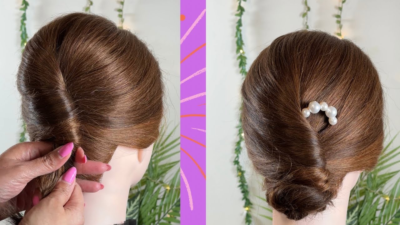 Very simple and unique French bun, for everyday, for work, party, prom ...