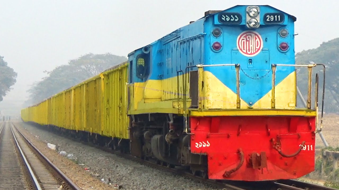 Yellow Freight Train (BC/Bogie cover) passing Kawla Bangladesh Railways ...