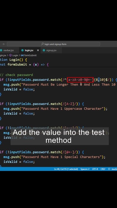 Password Length Validation Using Javascript And Regex Reactjs Javascript Formvalidation Youtube