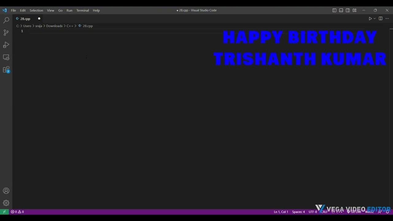 C++ (Programming Language) Project 28: 'Happy Birthday Trishanth Kumar' Created by Trishanth ...