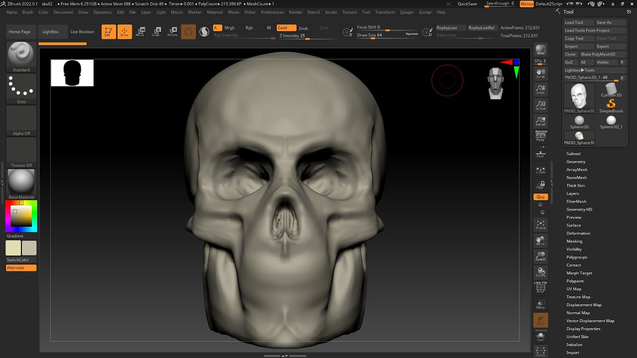 Practicing Zbrush Sculpting Skull 2-3 - YouTube