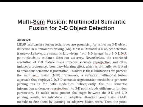 Multi Sem Fusion Multimodal Semantic Fusion for 3 D Object Detection - YouTube