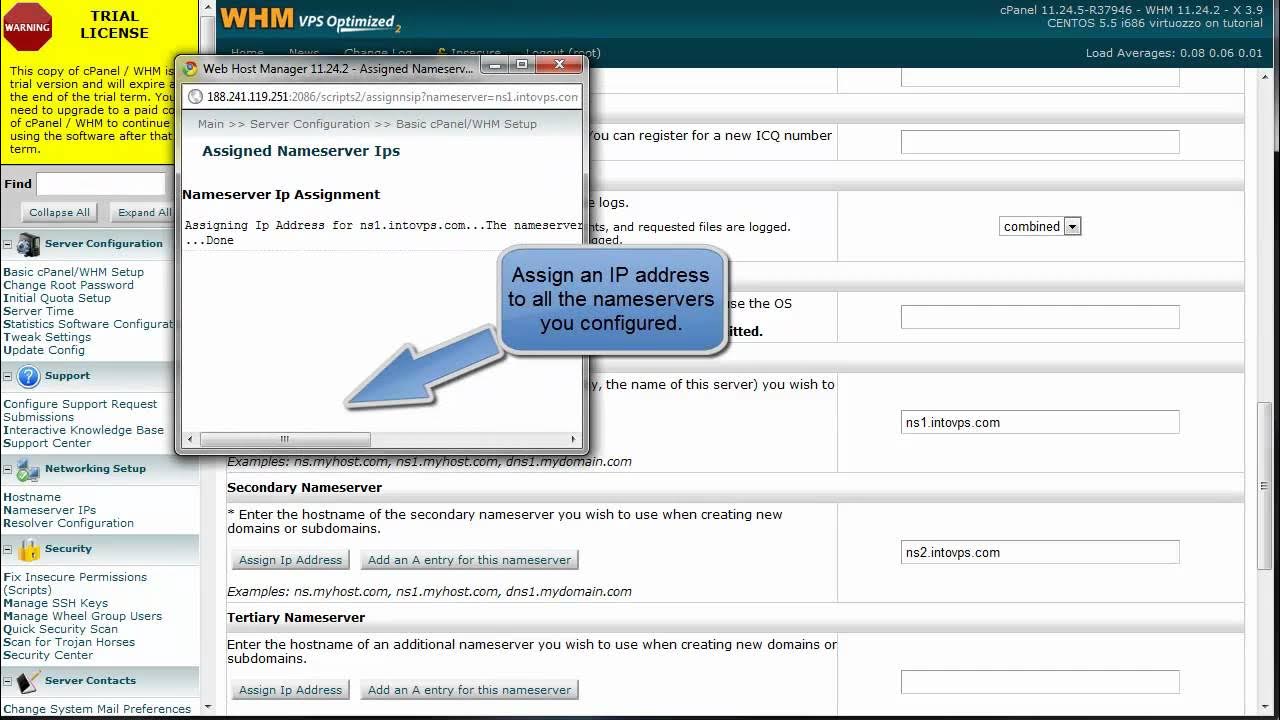 How to configure a cPanel/WHM vps with custom nameservers - YouTube
