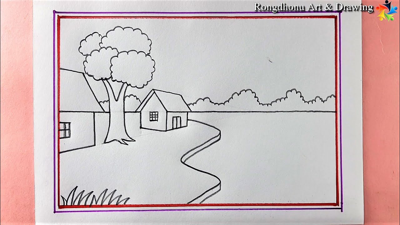 Pencil diye aka sundor gramer drisso😍😍 Village Scenery Drawing - YouTube