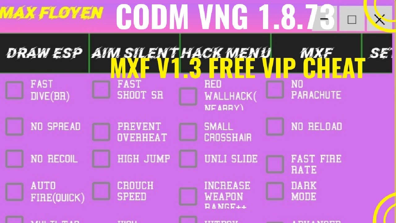 FREE CODM:VNG | MOD MENU 1.8.43.VIP CHEAT MXF v1.3(OUTDATED) - YouTube