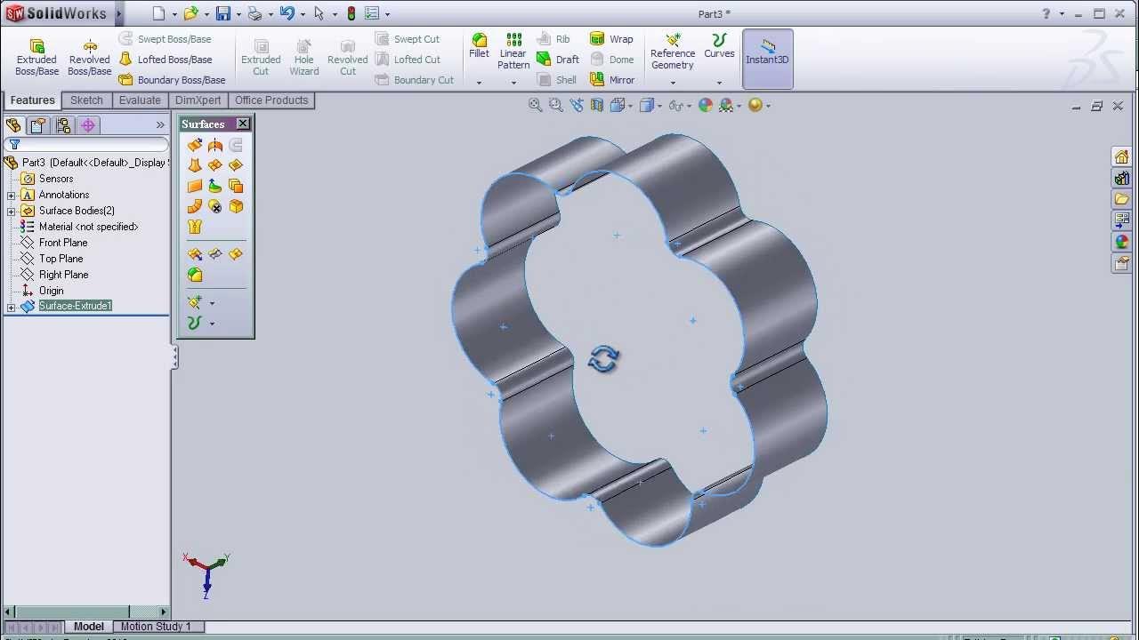 2- SolidWorks Surface Tutorial: Extruded Surface pt2 - YouTube
