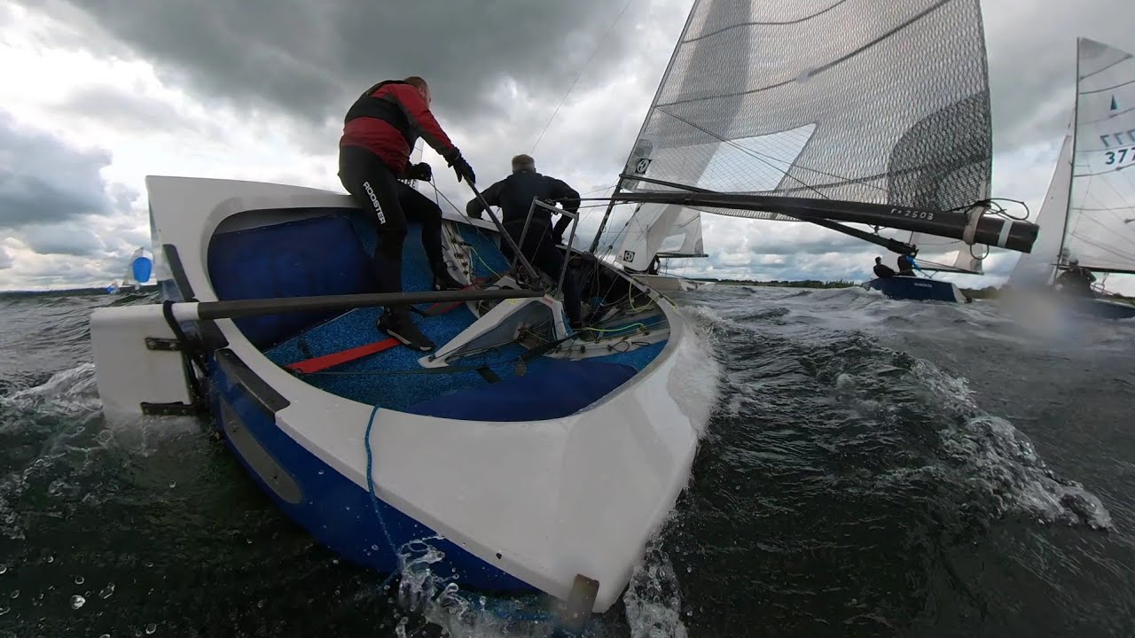 Busy mark rounding at the Merlin Rocket inlands - YouTube