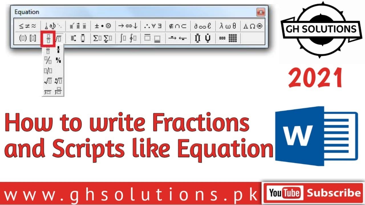 How to write Fractions and Scripts Equation in MS Word - YouTube