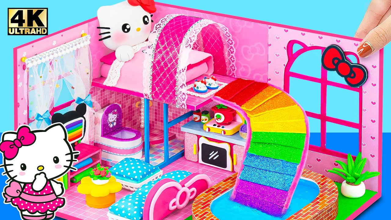 How To Make Hello Kitty Mansion with Bedroom, Kitchen, Rainbow Slide ...